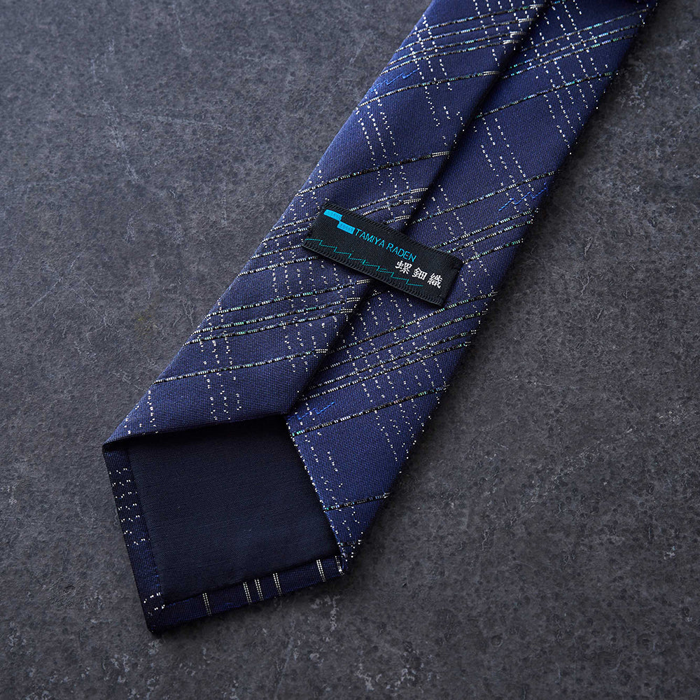 スラッシュタイ/メンズ 螺鈿織 チェック MIZENロゴ 紺 ※ギフトボックス別売 – MIZEN Store